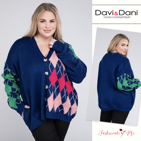 DAVI & DANI | Sweaters | Davi Dani Plus Argyle Pattern Button Front ...